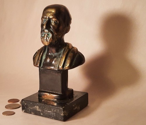 SOCRATES vtg copper bust art sculpture marble greek doctor spelter ...