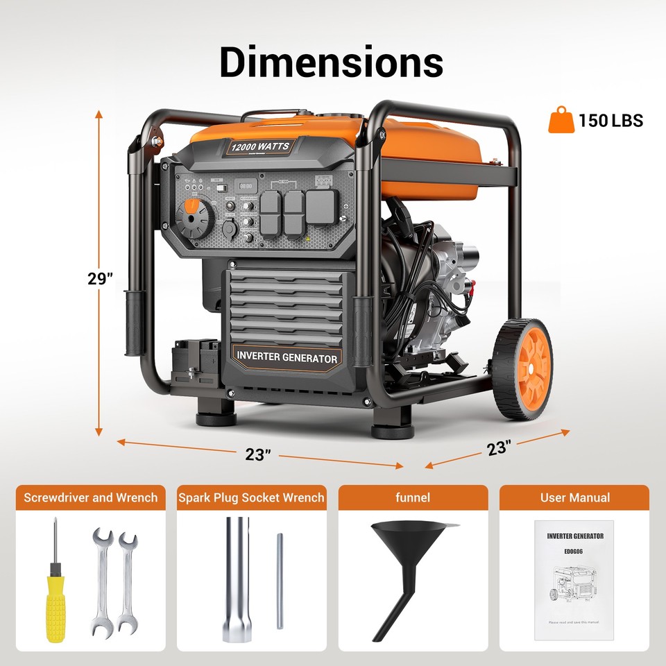 EFURDEN 12000 Watt Portable Inverter Generator Electric Start 458CC Gas ...