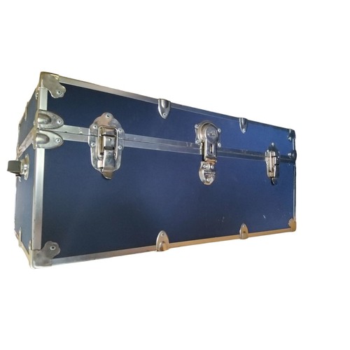 rhino very large 32"x18"x14" wood and metal blue trunk on wheels with ...