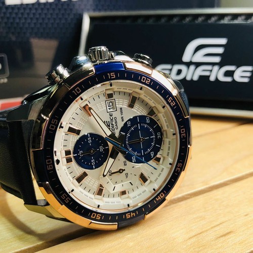 EFR-539L-7CV CASIO EDIFICE Chronograph Ion Plated Bezel Navy Leather ...