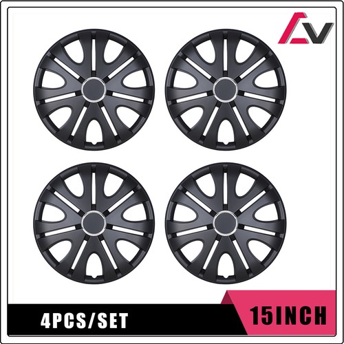 4Pcs 15''Universal Wheel Rim Cover Hubcaps Black Matte Caps Rings For ...