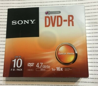 Sony DVD-R 120 Minute 10 Pack 4.7GB 1X-16X Blank Discs Optical Media | eBay