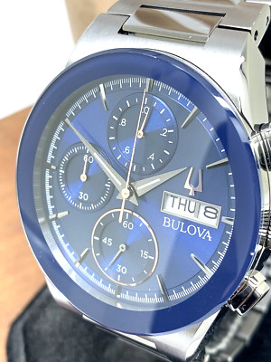 Bulova Men's Watch 98C143 Millennia Quartz Chronograph Blue Dial ...