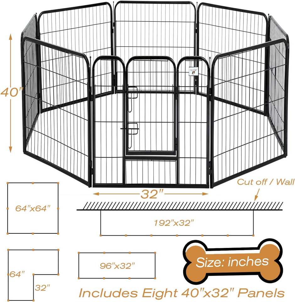 Pet Gate, Large Dog Kennel Puppy Playpen Dog Fence 40 Inch Exercise Pen ...