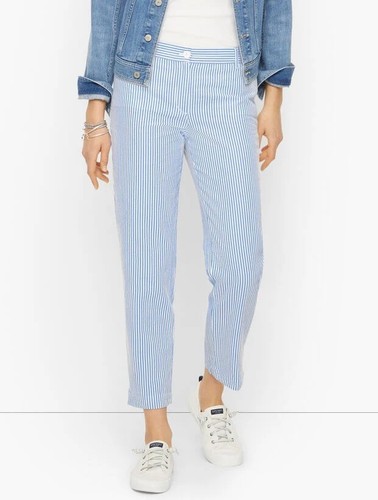 Talbots Perfect Crop Capri Size 14Petite Sunshine Seersucker Blue White ...