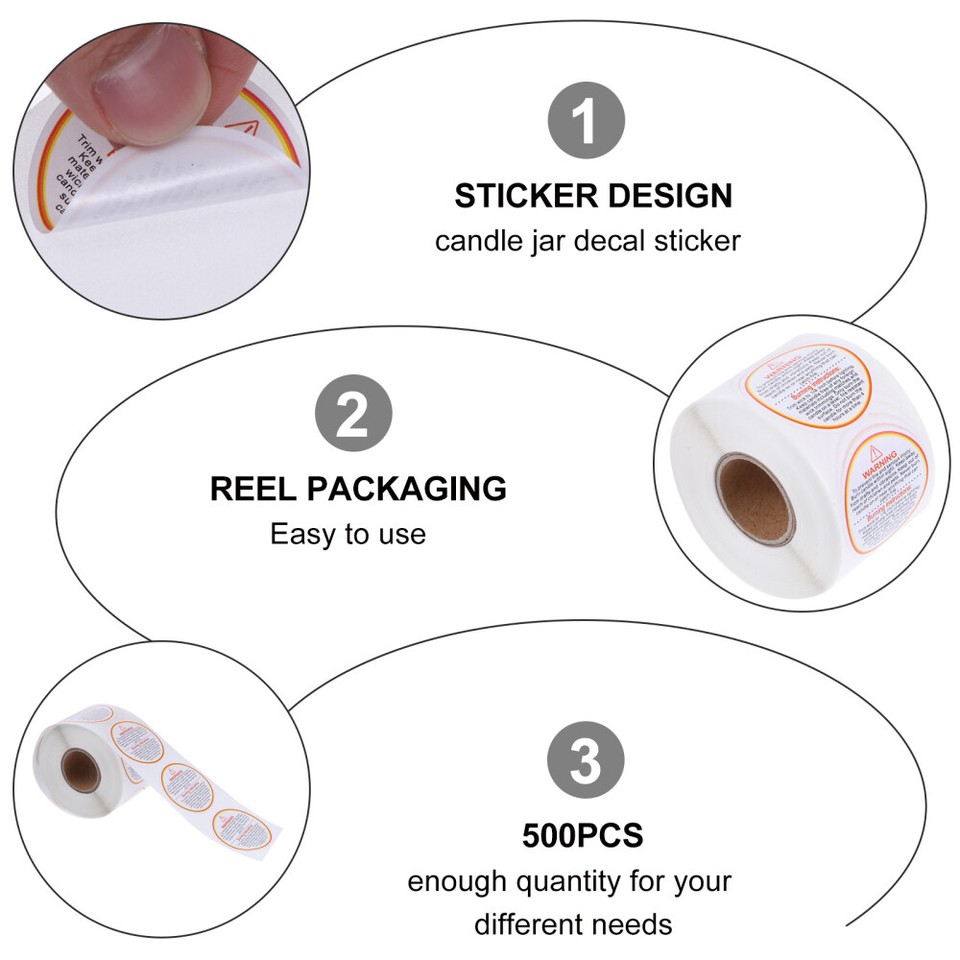 500PCS Candle Warning Sticker Label Removable Safety Decals for Candle ...