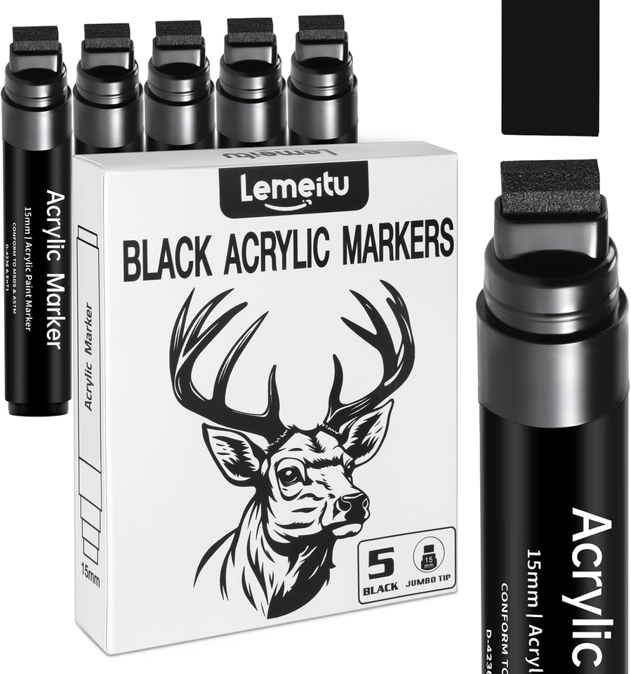 5 Pcs Jumbo Black Permanent Marker 15Mm Wide Tip Thick Markers Poster ...