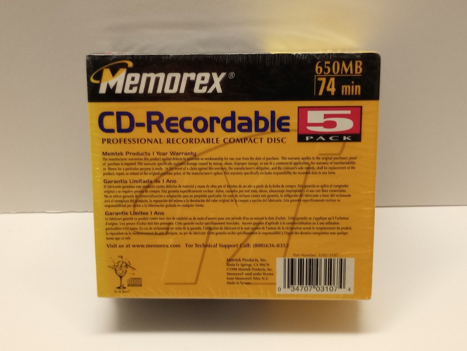 (NEW) 5 Pack Memorex CD-R 650MB 74min Professional Recordable Compact ...
