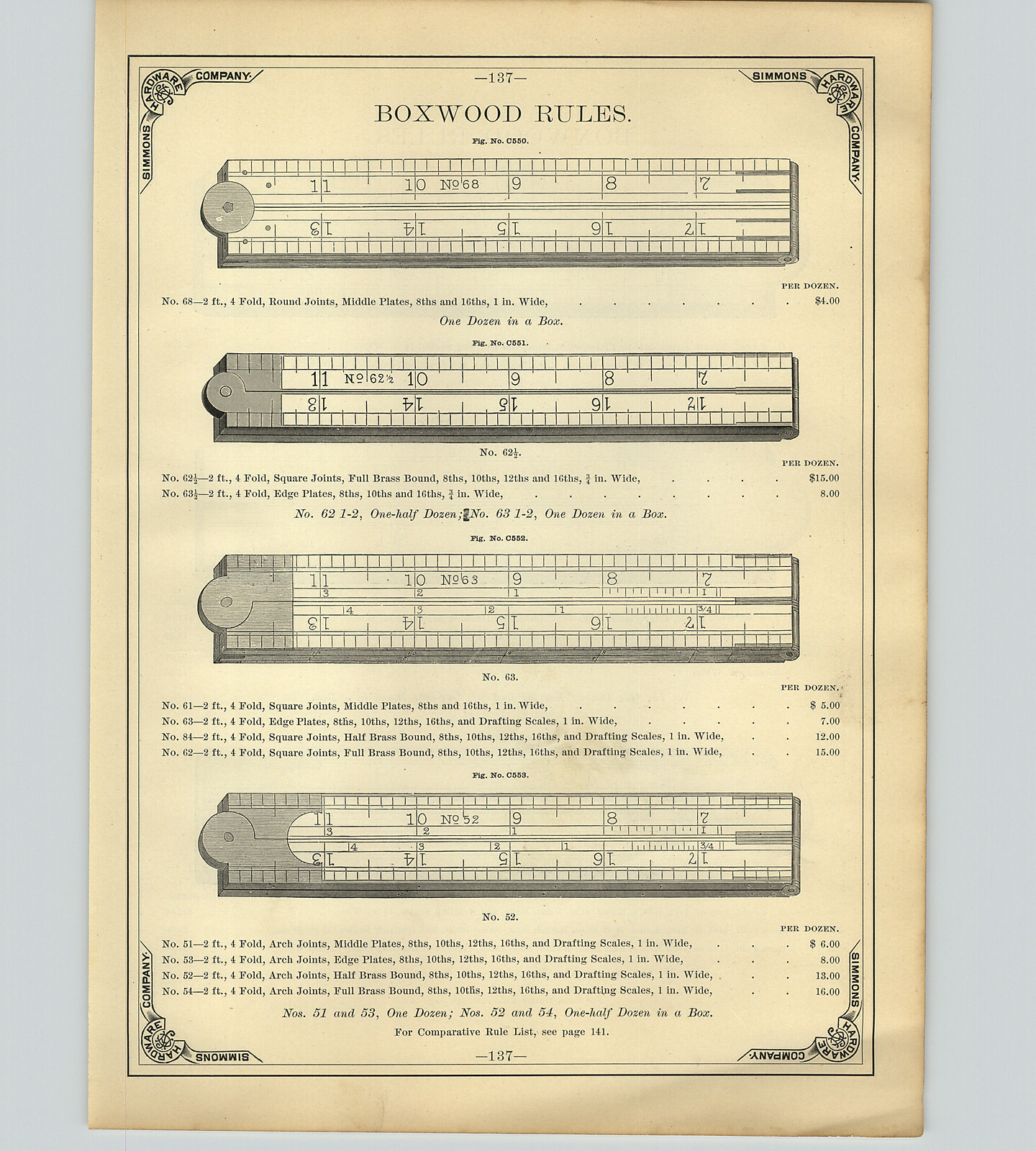 1890 PAPER AD 6 PG Boxwood Rule Rules 8 Fold Arch Joints Scribner Log ...