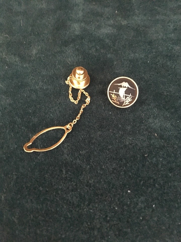 AMITA TIE PIN TACK Black Japanese Damascene Bamboo Design Vintage | eBay
