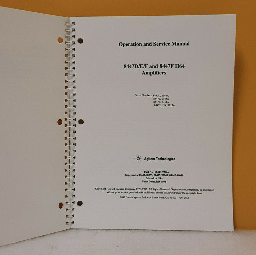 Agilent 08447-90066 8447D/E/F+8447F+H64 Amplifiers Operation and ...