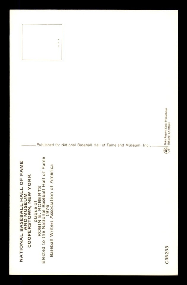 ROBIN ROBERTS Signed Gold HOF Plaque Postcard Yellow PHILLIES Autograph ...