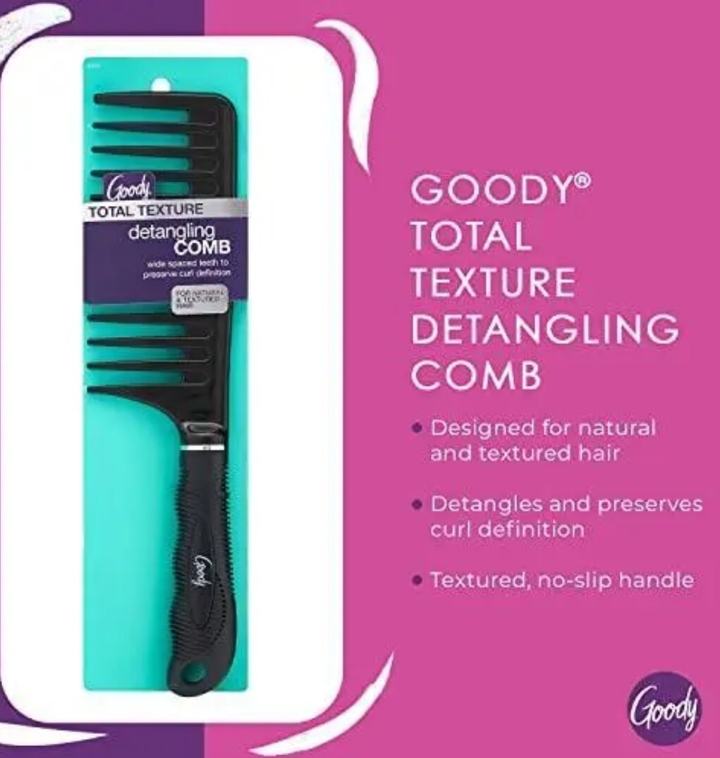New GOODY Total Texture Detangling Comb Wide Spaced Teeth Preserve Curl ...