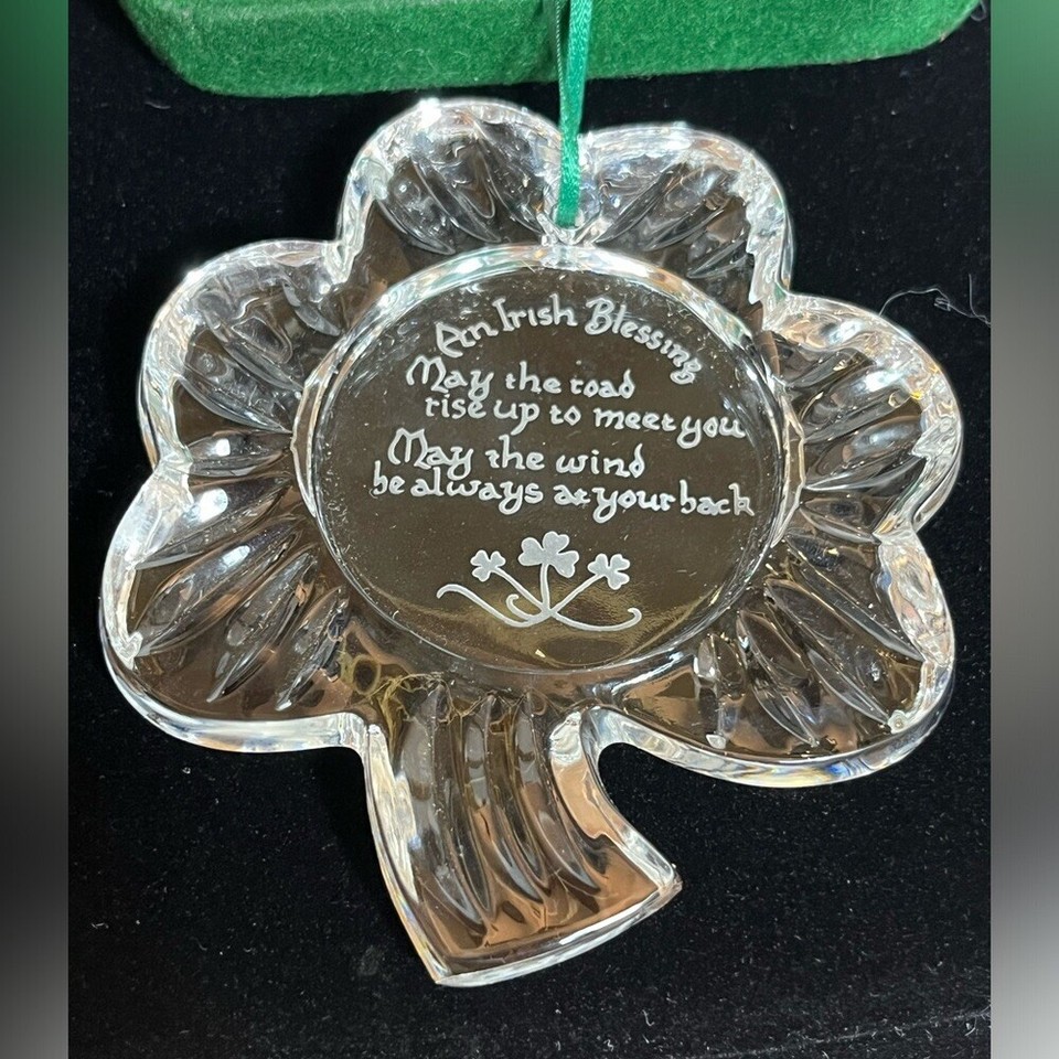 Galway Irish Crystal 3 Leaf Clover Ornament Etched Glass Irish Blessing ...