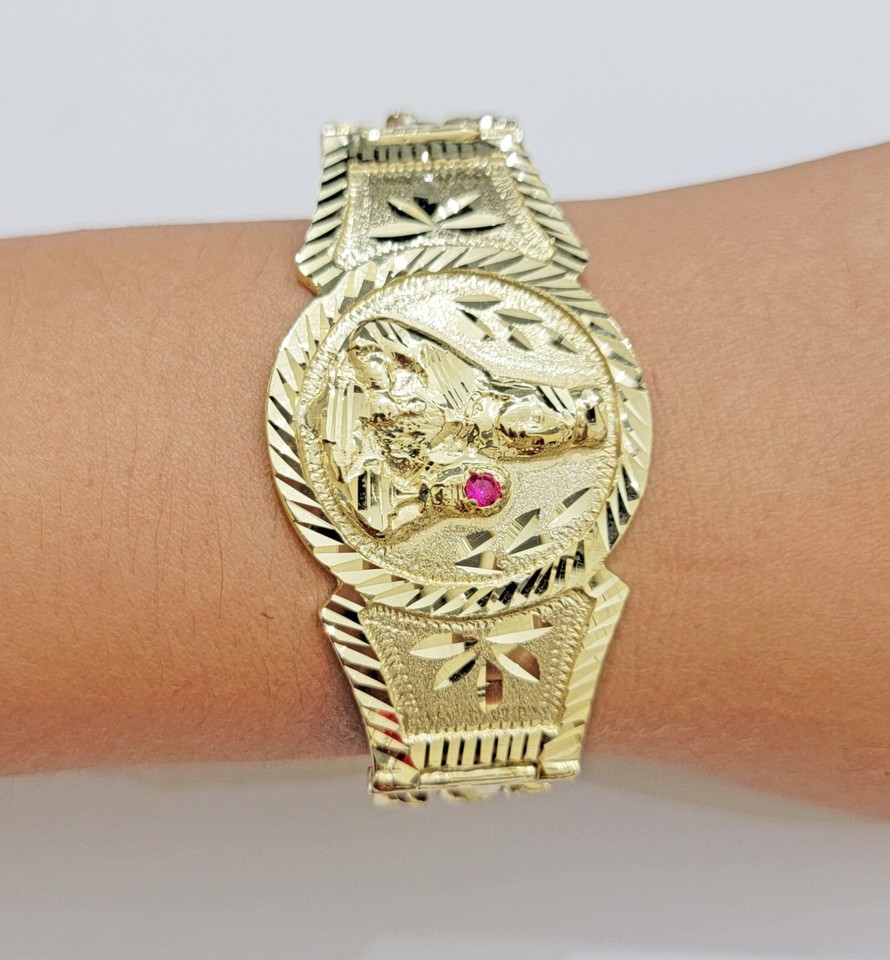 Real 10k Gold Bracelet Solid San barbara 8 Inches Cuban Link Box Lock ...