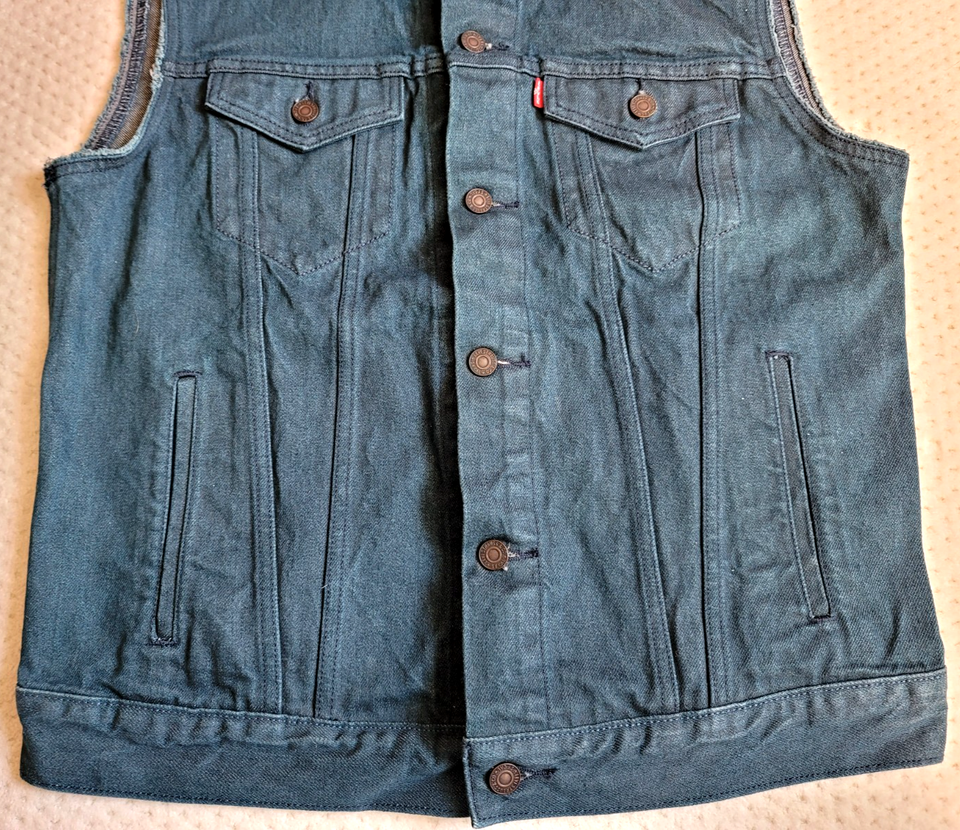 NWOT Levis Men's Trucker Cut-off Jean Denim Vest Jacket Dark Teal 72887 ...