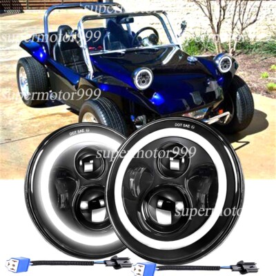 Fit VW Dune Buggy / Rail Buggy 7" ROUND LED Headlight Hi/Lo Beam DRL ...