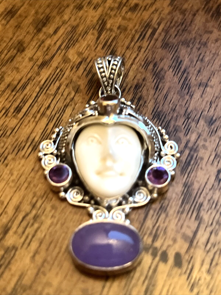 Bali Goddess Multi Gemstone Pendant in Sterling Silver 14.40 Grams 9.50 ...