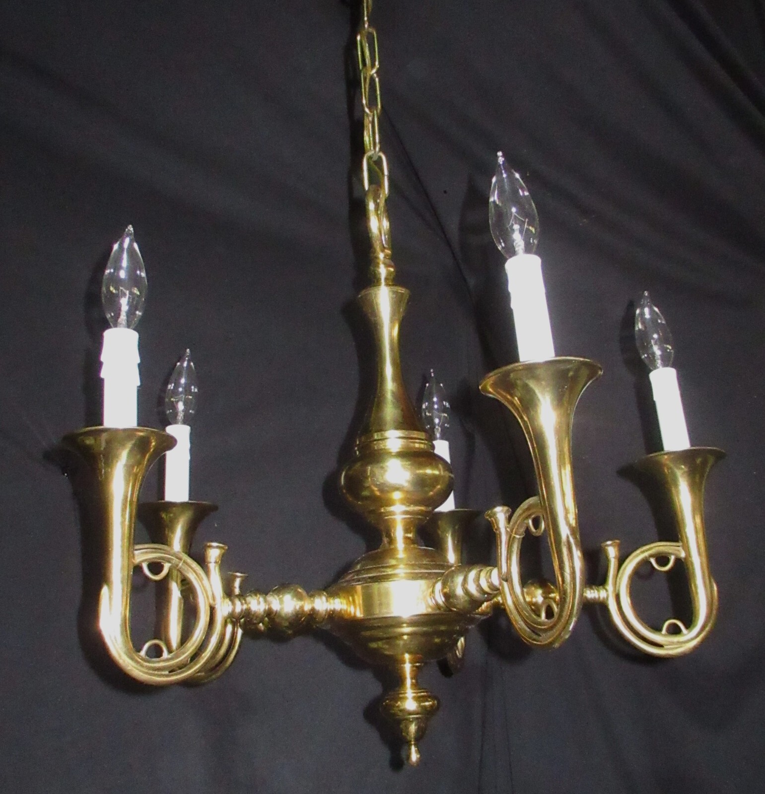 VTG TRUMPET MUSICAL INSTRUMENT HANGING CHANDELIER CEILING FIXTURE FROM ...