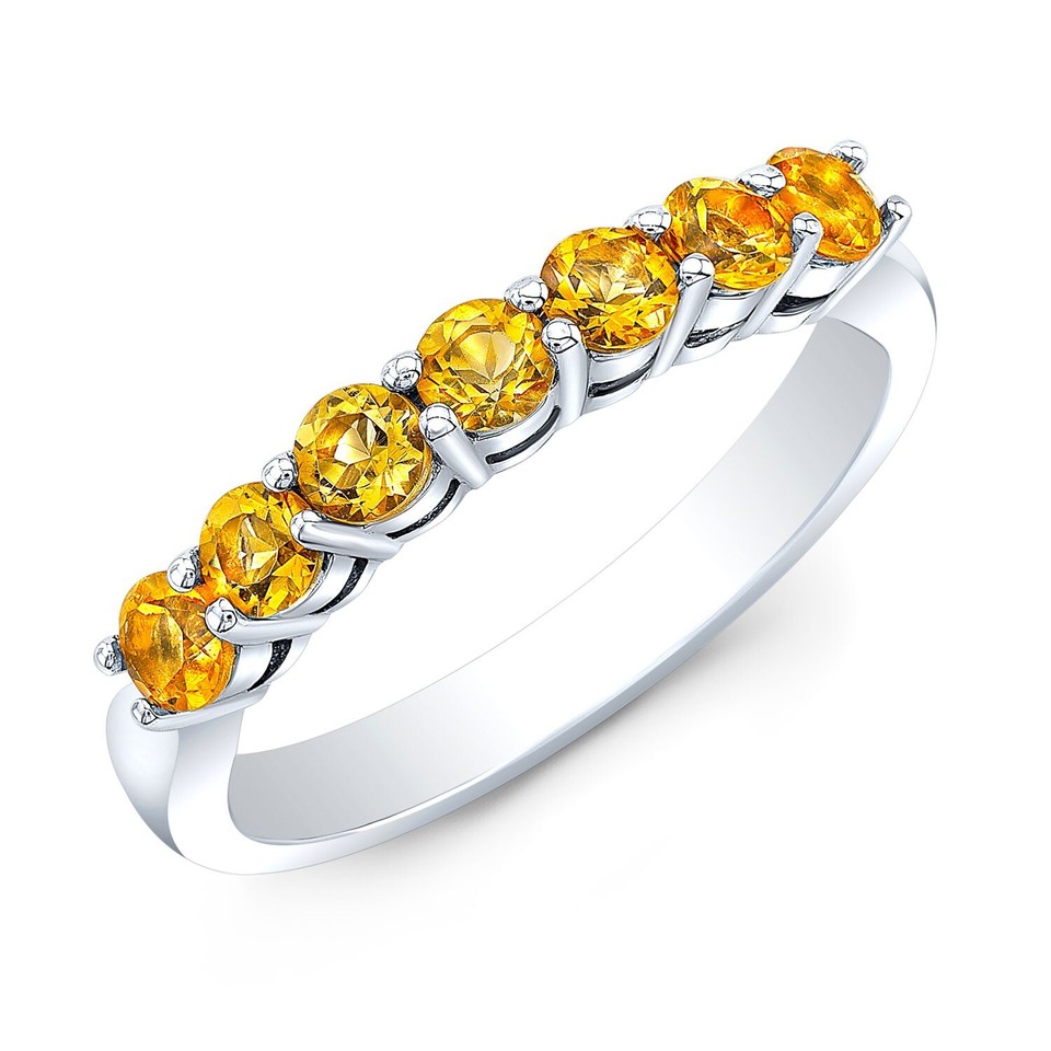 14K White Gold Citrine Band Ring 7 Stone Round Anniversary Wedding 0.70 ...