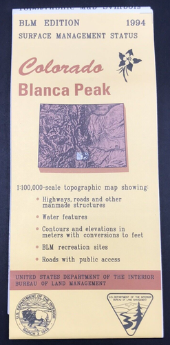 1994 Blanca Peak Colorado CO BLM Edition Topo Map 30x60 Minute 1:100K ...