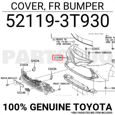 521193T930 Genuine Toyota COVER, FR BUMPER 52119-3T930 | eBay