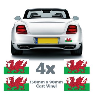 4x Wales Flag Stickers - Car Vinyl Decal - Welsh Flag Stickers 150mm x ...