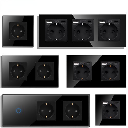 Touch Light Switch EU Socket with USB Type-c Wall Touch Switches 1/2 ...