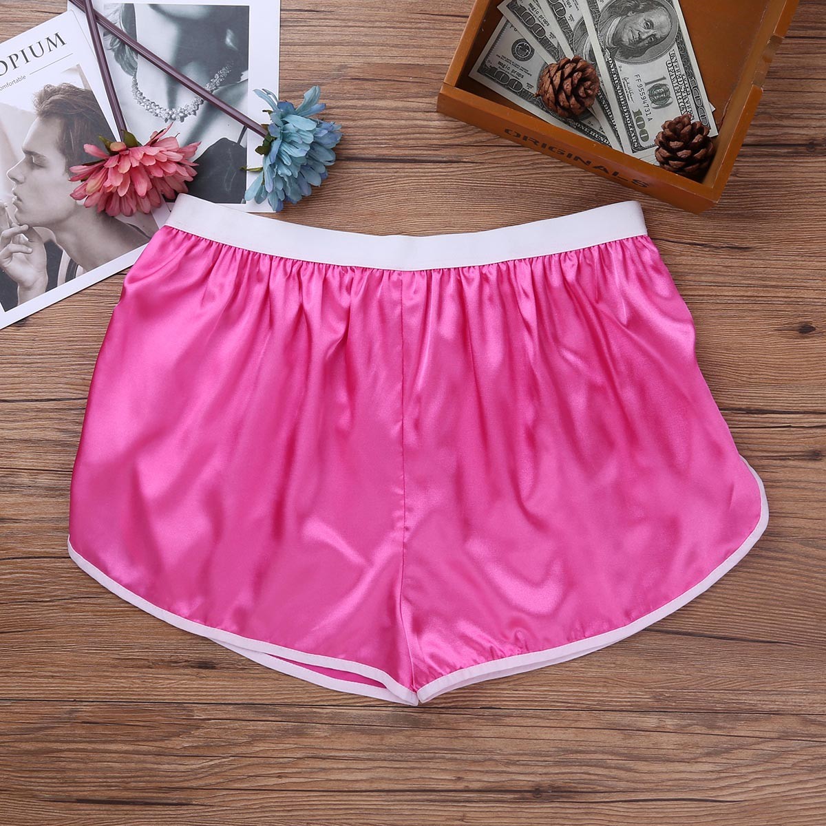 Men's Summer Silk Satin Shorts Gym Sports Trunks Boxer Briefs Lounge ...