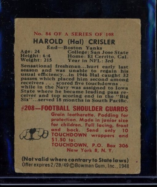 1948 Bowman #84 Hal Crisler Yanks SP Corner Crease Lt. Stain GD LOOK ...