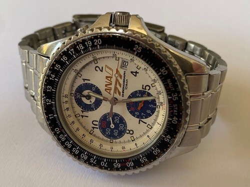 SEIKO ANA Flight 777 Chrono Quartz Date White Dial Watch From JAPAN ...