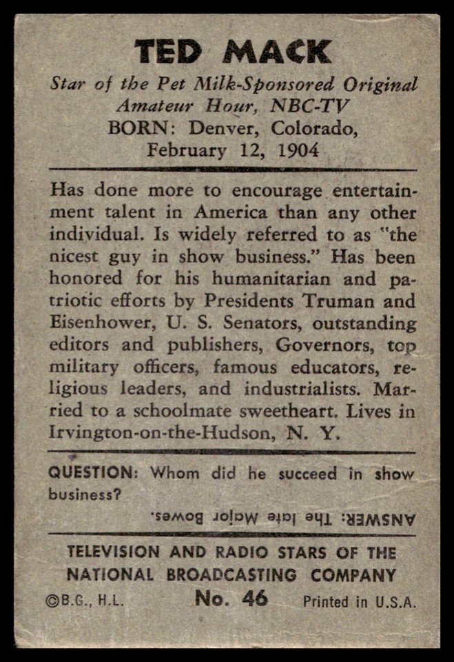 1953 Bowman Television & Radio Stars #46 Ted Mack VG-VGEX crease | eBay