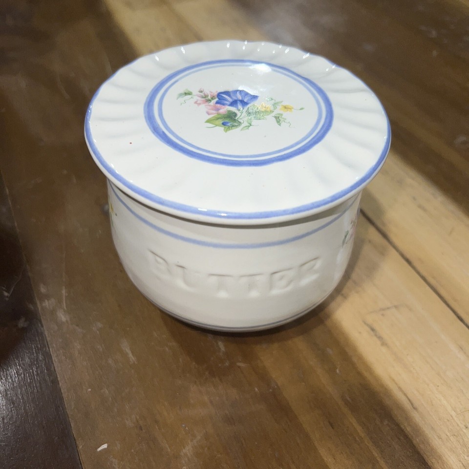 Vintage butter bell butter keeper Ceramic Blue Flowers | eBay
