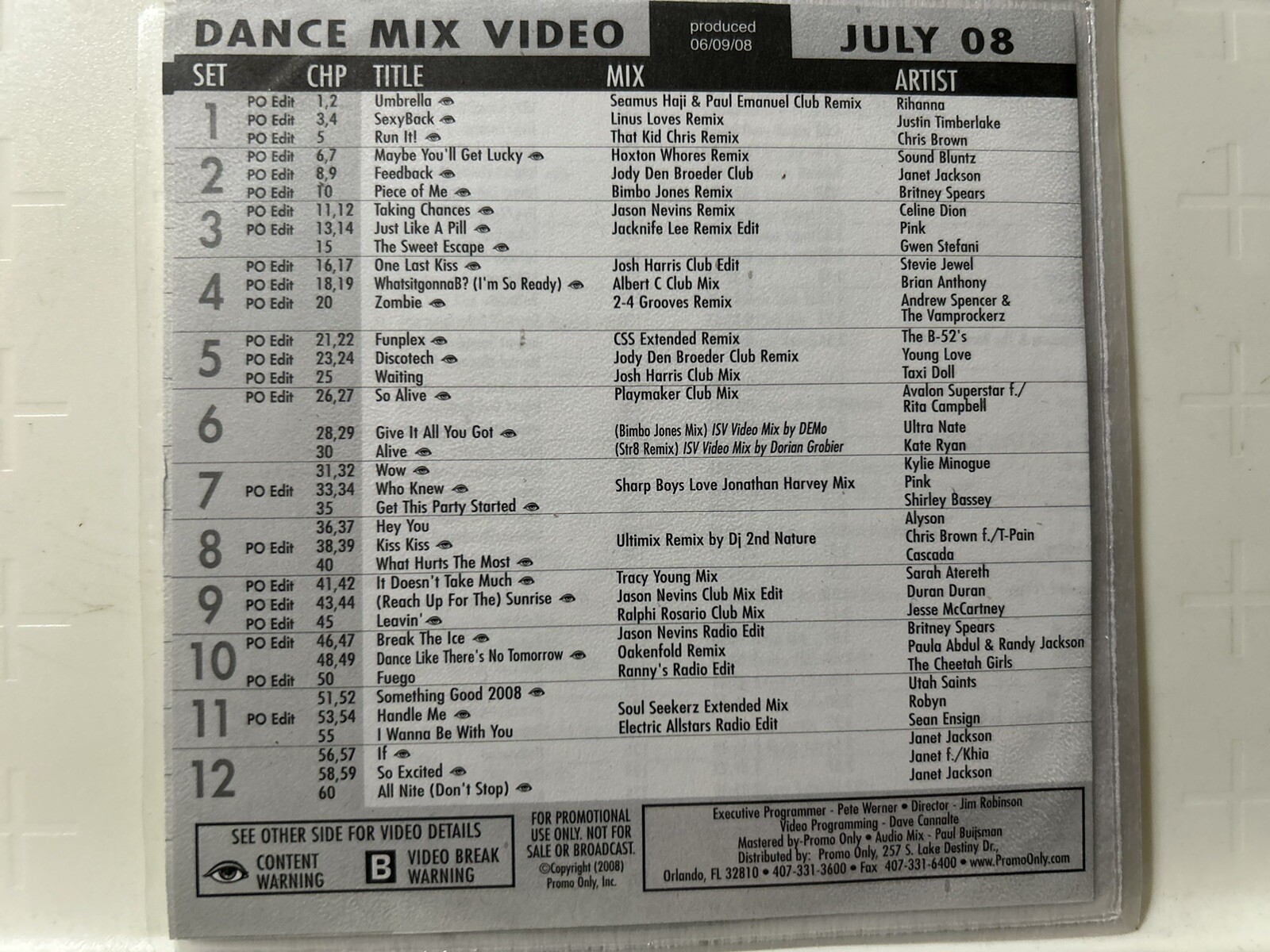 rare DVD sleeve PROMO ONLY Dance Mix Video 2008 July | eBay