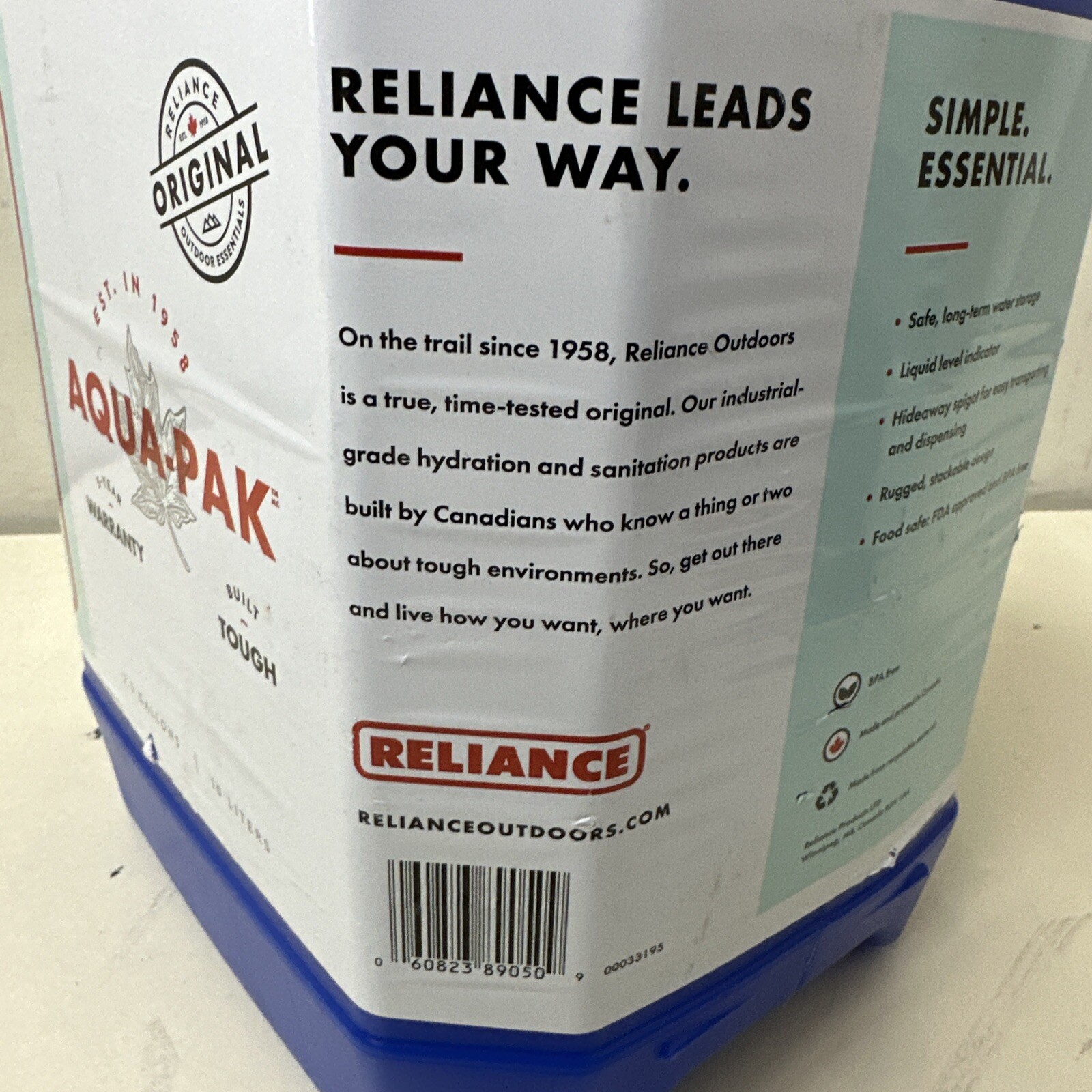 Reliance Products Aqua-Pak 2.5 Gallon Rigid Water Container for sale ...