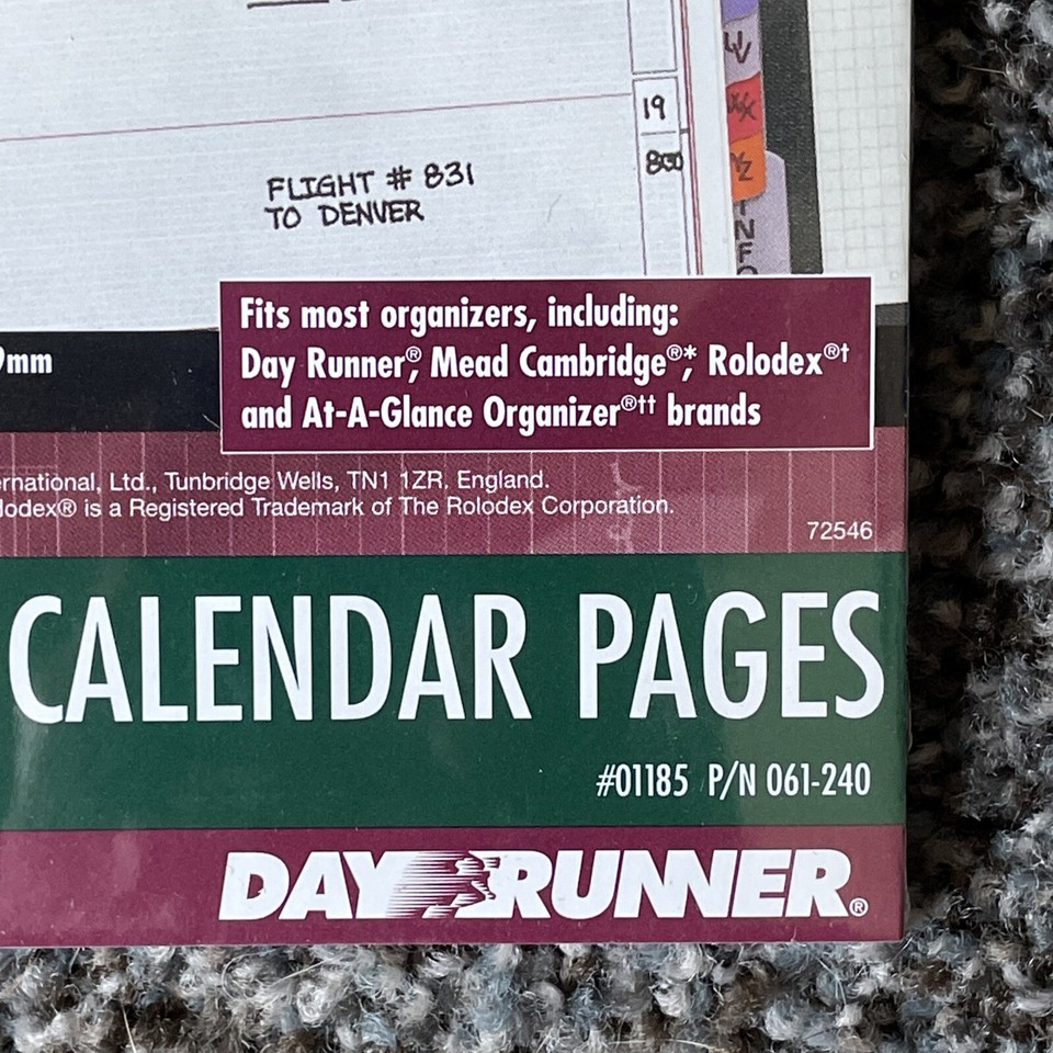 Day Runner Week-in-View Calendar Pages #01185 Non-dated 3 Ring/30 pgs ...