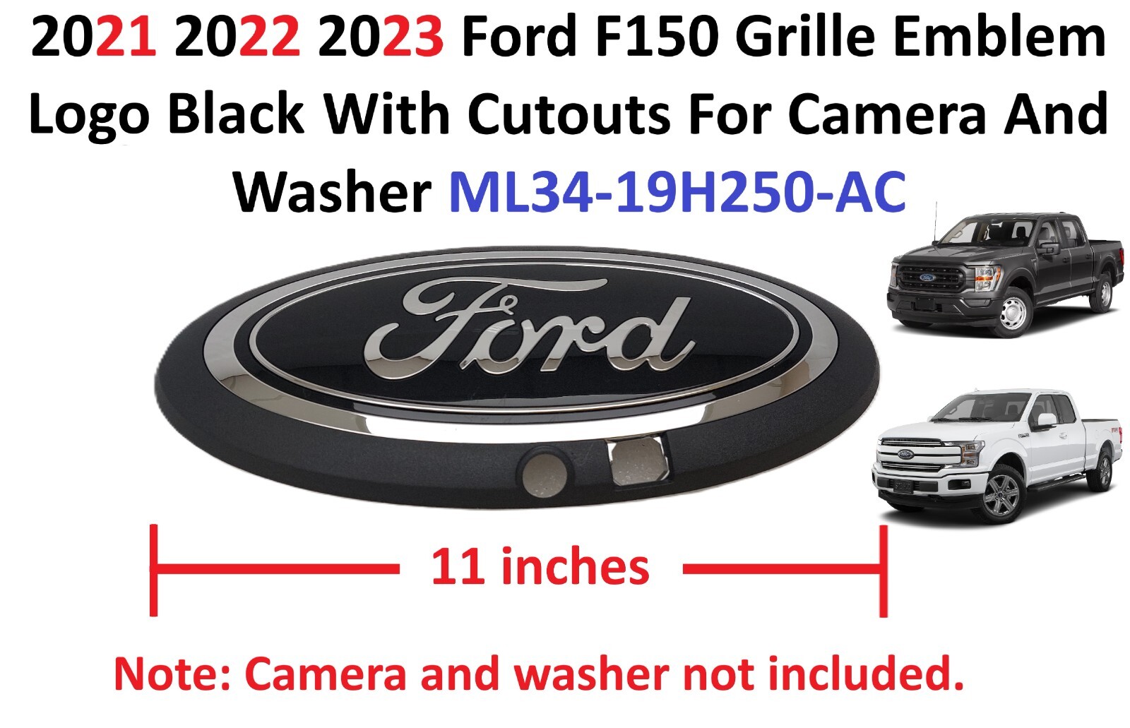 2021-2023 Ford F150 Grille Emblem Logo Black With Cutouts ML34-19H250 ...