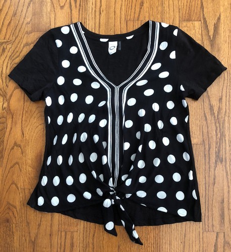 Anthropologie Akemi & Kin Black White Polka Dot Tie Front Top Women’s S ...