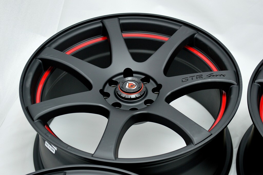 Set of 4 17x7.5 DDR ZK15 Wheels Rims Matt Black/Red Undercut 4x100 ...
