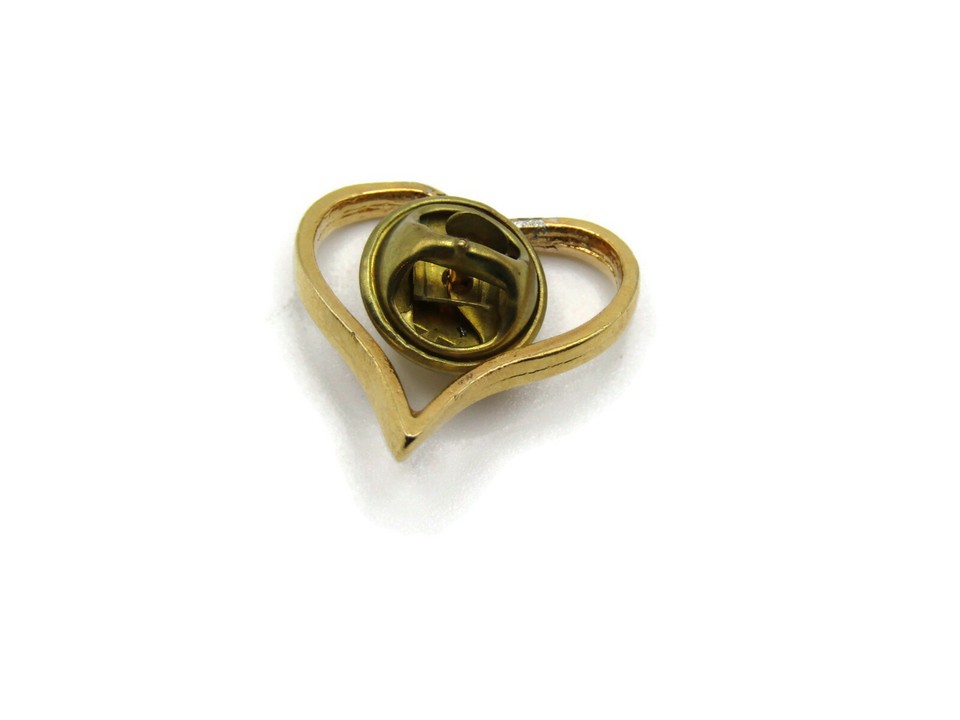Vintage Open Heart Lapel Pin Gold Tone Swirl Pink Rhinestone Tie Tack ...