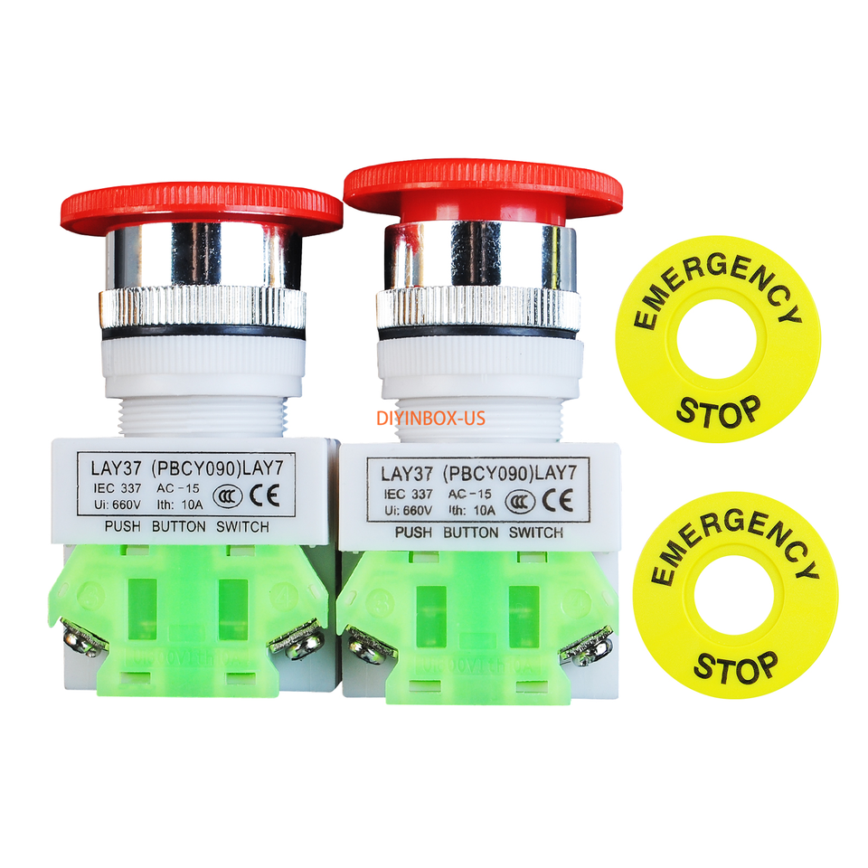 2pcs New Emergency Stop Switch Red 600V 1 NC 10A Contacts E-stop Twist ...