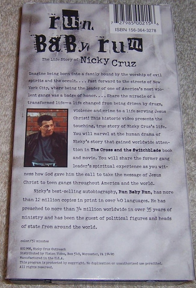 Run Baby Run: The Life Story of Nicky Cruz VHS Video | eBay