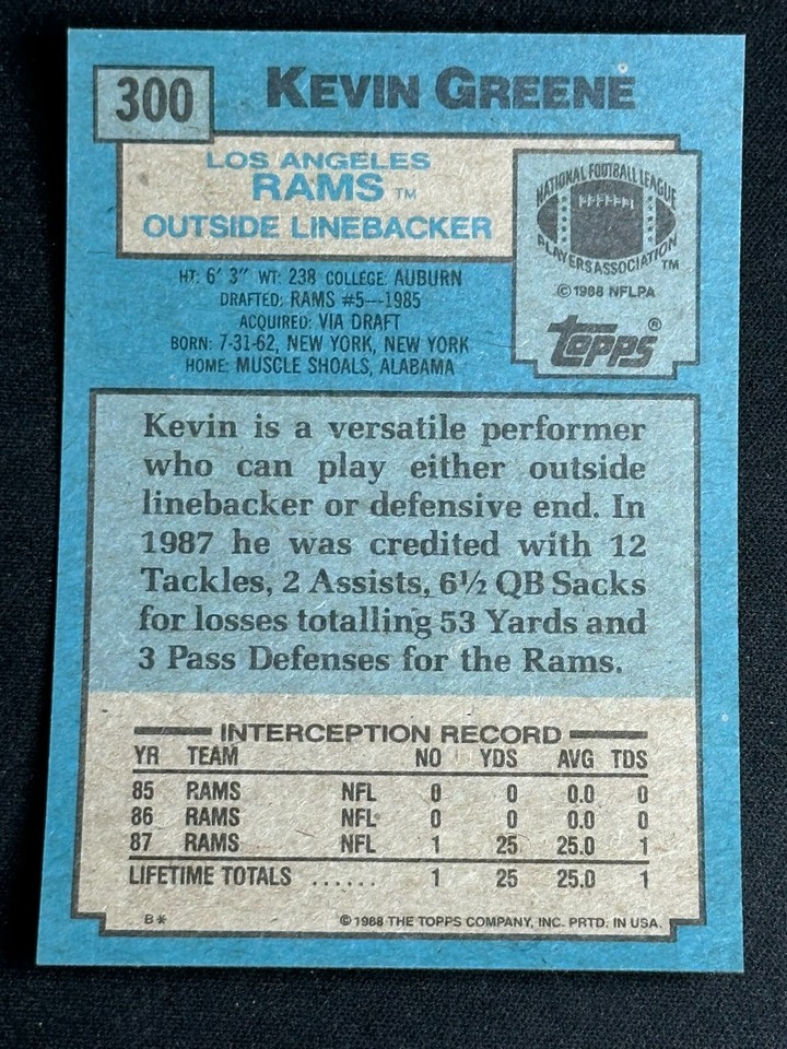 1988 Topps Rookie RC Kevin Greene #300 Los Angeles Rams HOF 2 | eBay