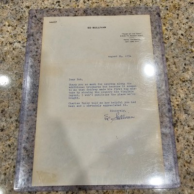 1954 ED SULLIVAN SIGNED FULL SIGNATURE LETTER Mentions ARTHUR GODFREY ...