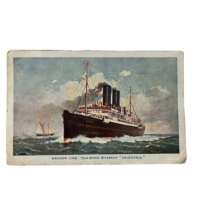 Postcard Steamship SS Caledonia Anchor Line Twin Screw McCorquodale ...