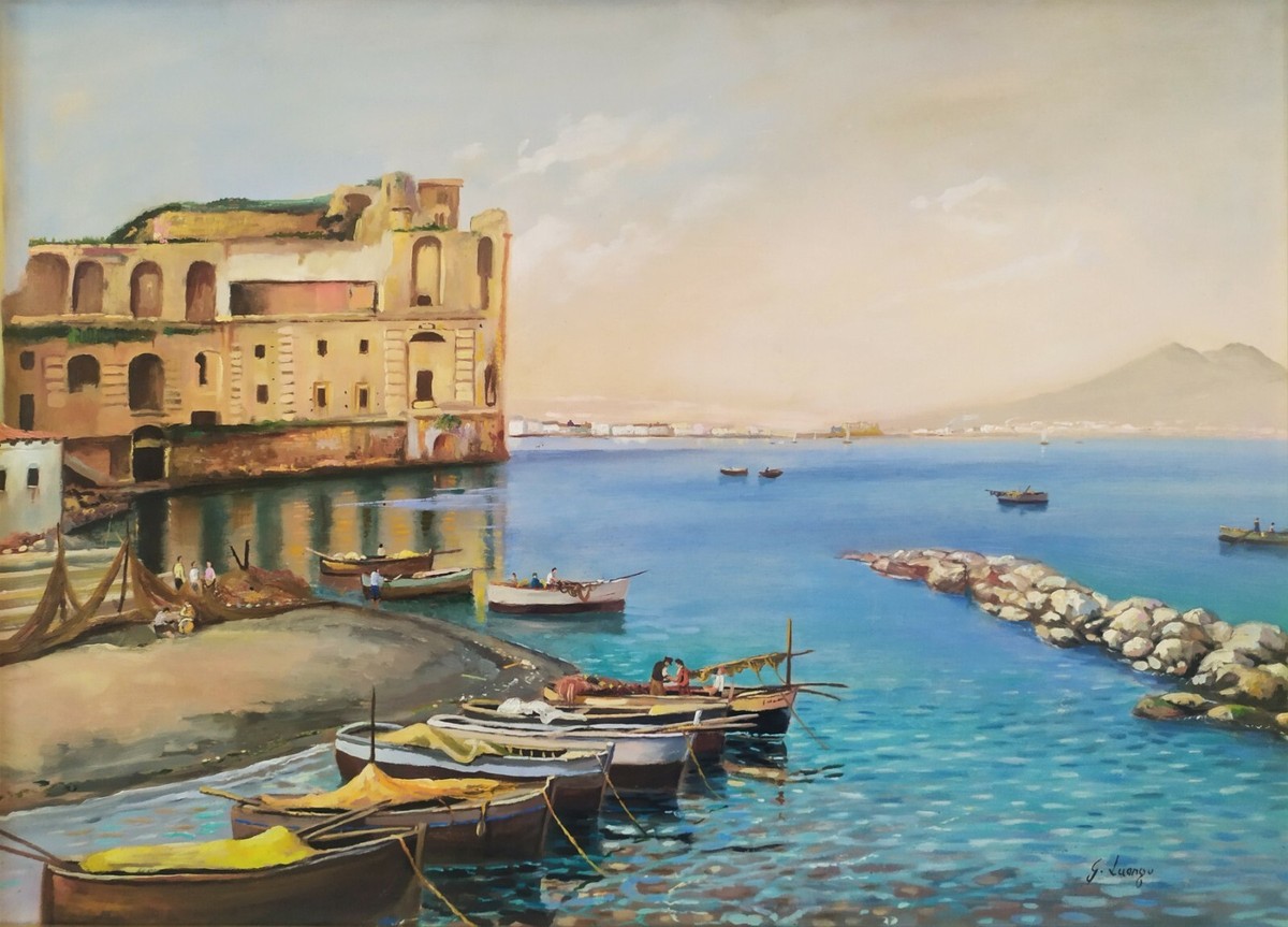 Olio Naples Bay Painting Oil On Canvas Copy "bay Of Naples From