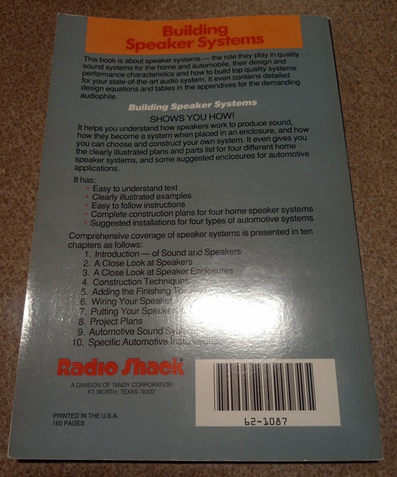 Radio Shack Building Speaker Systems 1988 2nd Edition Paperback 62 ...