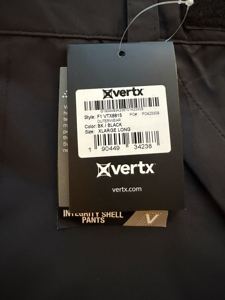 Vertx Integrity Shell Pants - Men's X large long Black, F1 VTX8815 | eBay