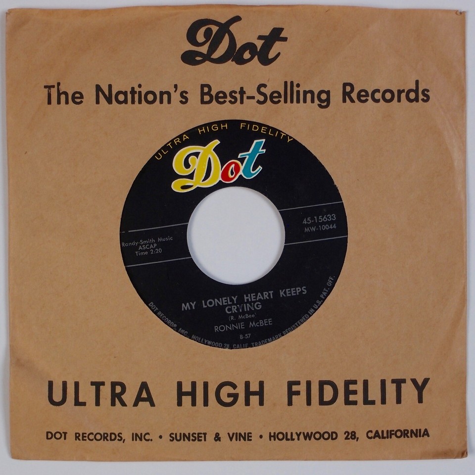 RONNIE McBEE: My Lonely Heart Keeps Crying US DOT Rockabilly Eddie ...