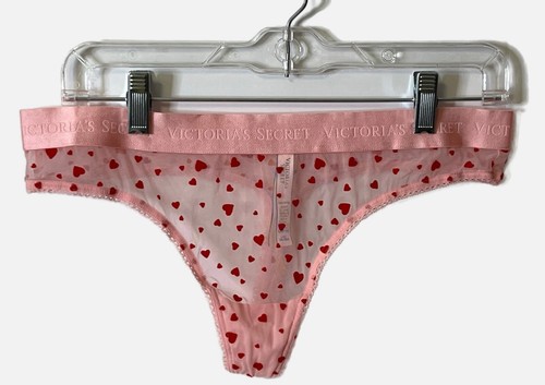 Victoria's Secret Thong Large Pink Red Heart Mesh Sheer | eBay